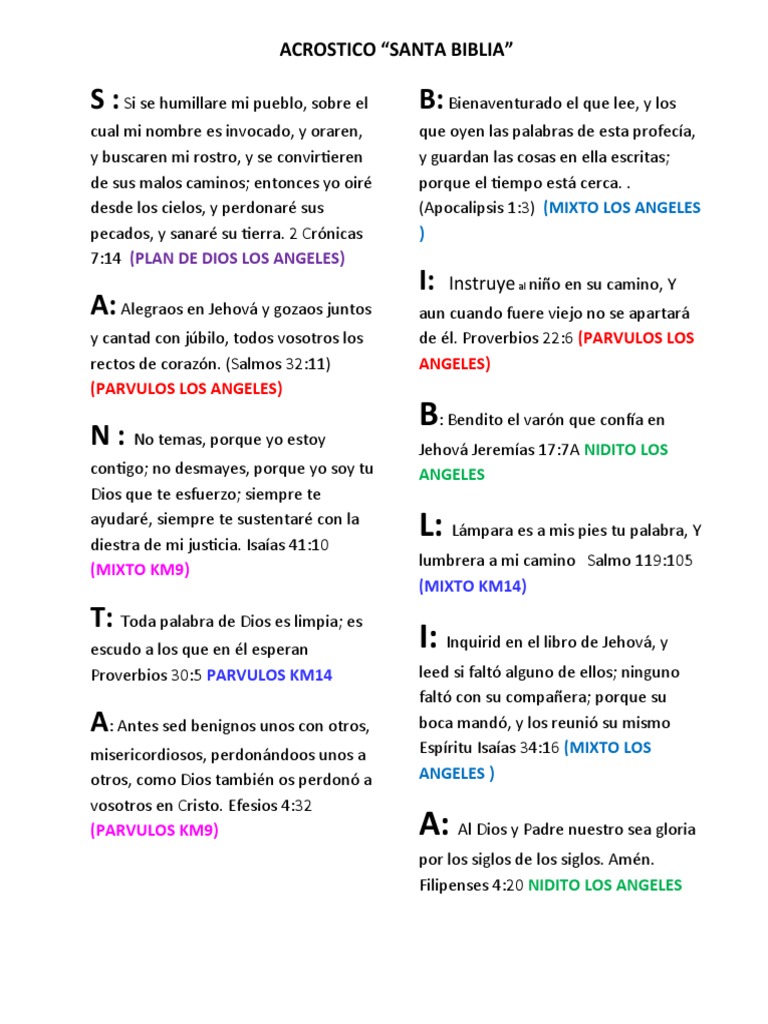 Acrostico Santa Biblia | PDF