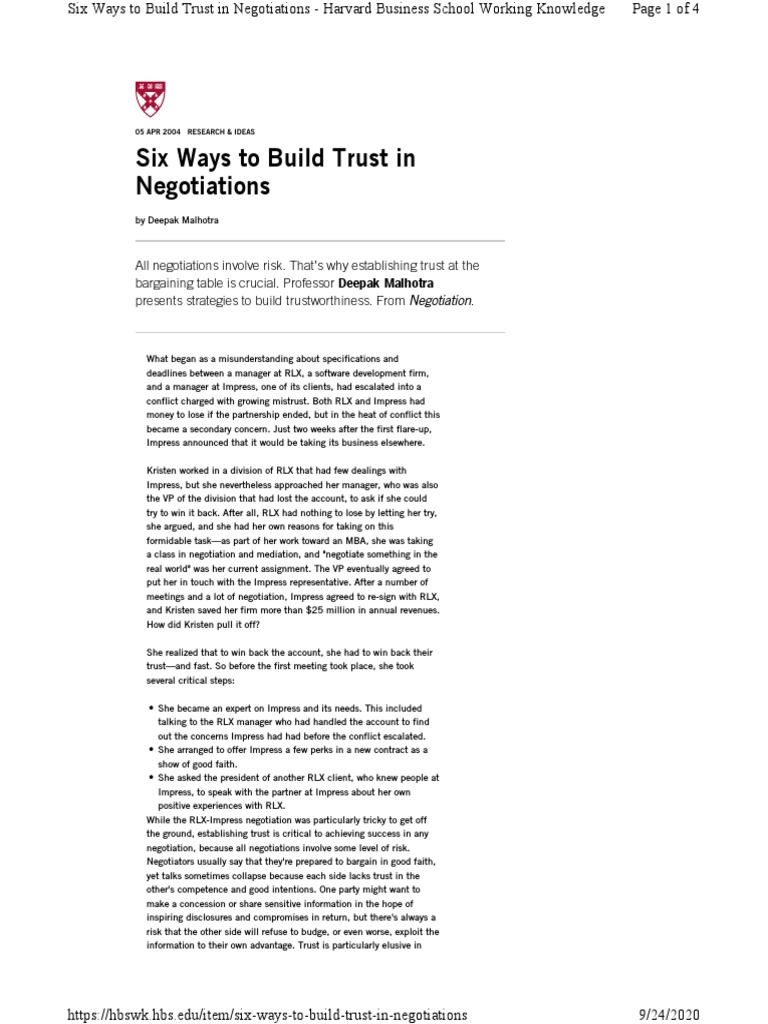 Six Ways To Build Trust | PDF | Negotiation | Psychological Concepts