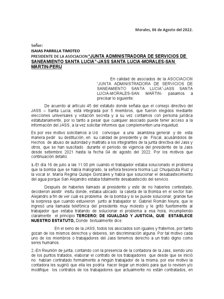 Solicitud JASS | PDF | El proceso de destitución | Instituciones sociales