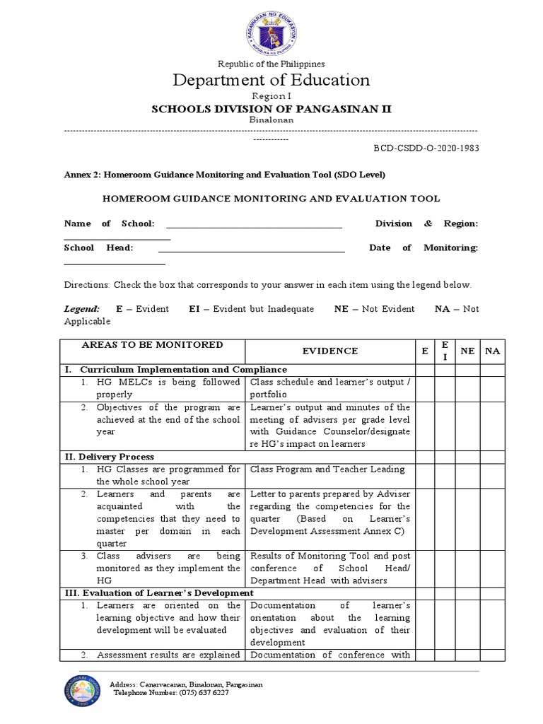 Annex 2 HG Monitoring Tool | PDF | Curriculum | Learning