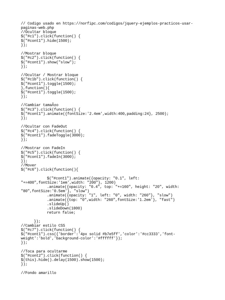 Ejemplos prácticos de jQuery para ocultar, mostrar y modificar elementos en una página web | PDF ...