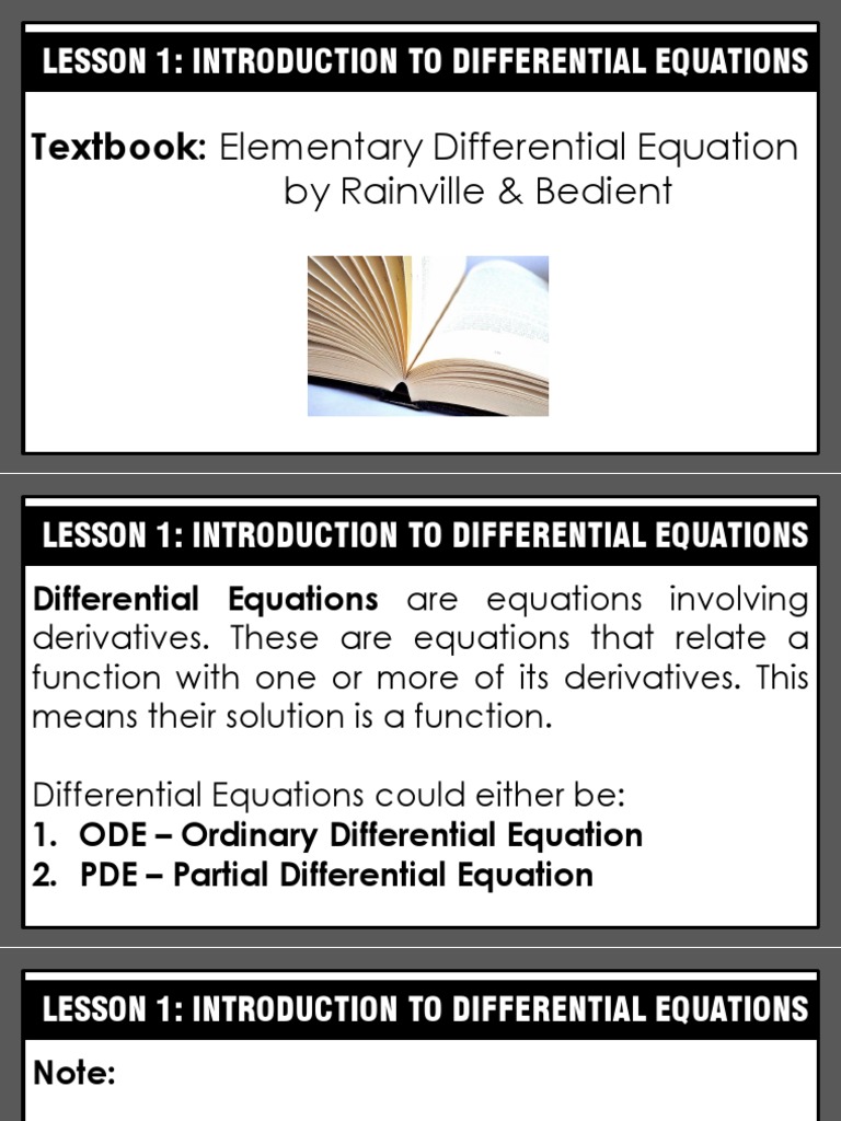 Lesson 1 Part 1 Introduction To Differential Equations | PDF | Equations | Partial Differential ...