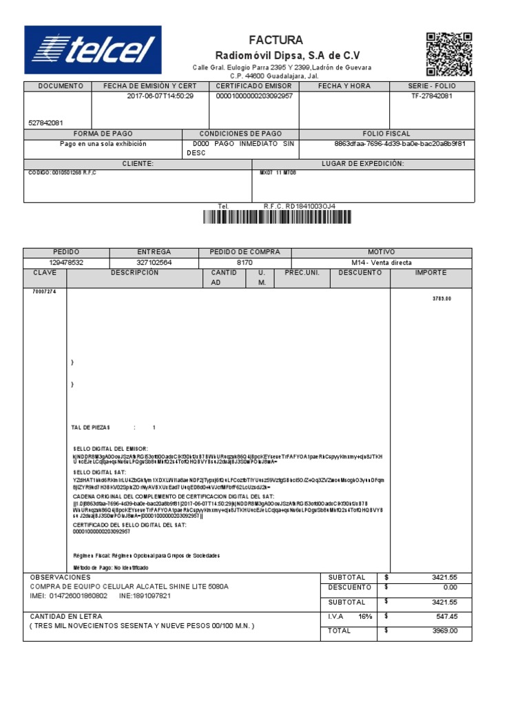 Factura Telcel | PDF