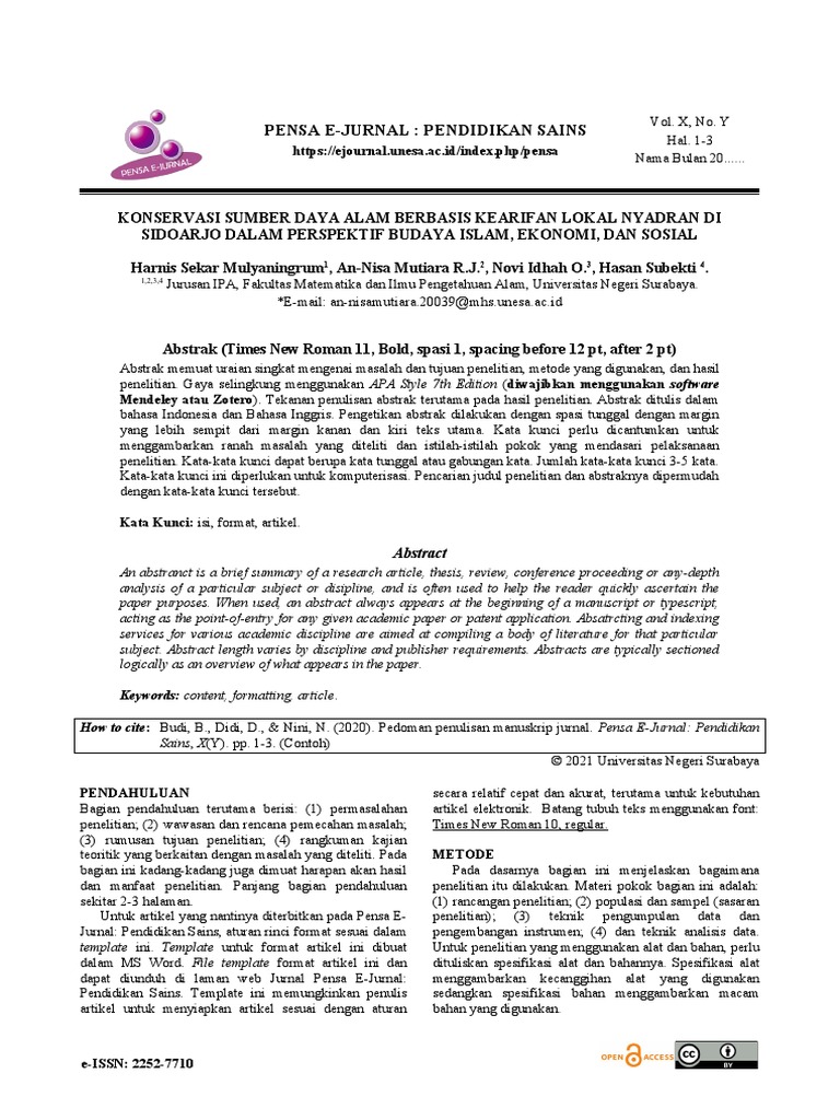 Template Pensa E-Jurnal Pendidikan Sains 2021 | PDF