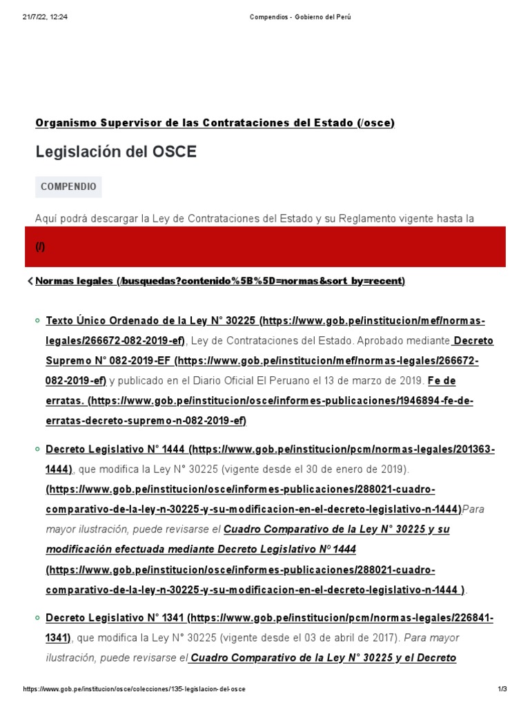 Compendios - Gobierno Del Perú - Ley 30225 y Modificatorias | PDF