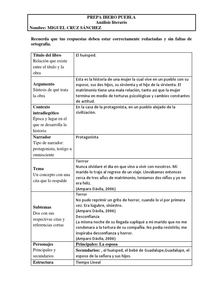 Formato Análisis Literario Miguel Cruz | PDF