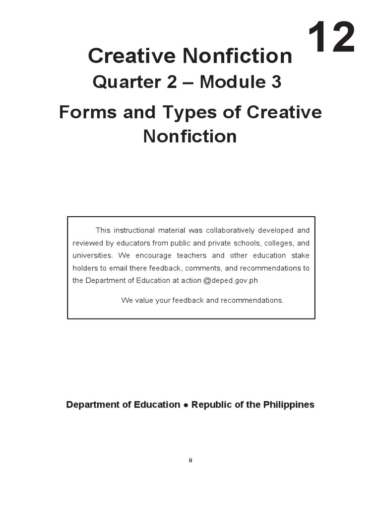 Creative Non Fiction G12 q2 Mod3 Forms and Types of Creative Nonfiction ...