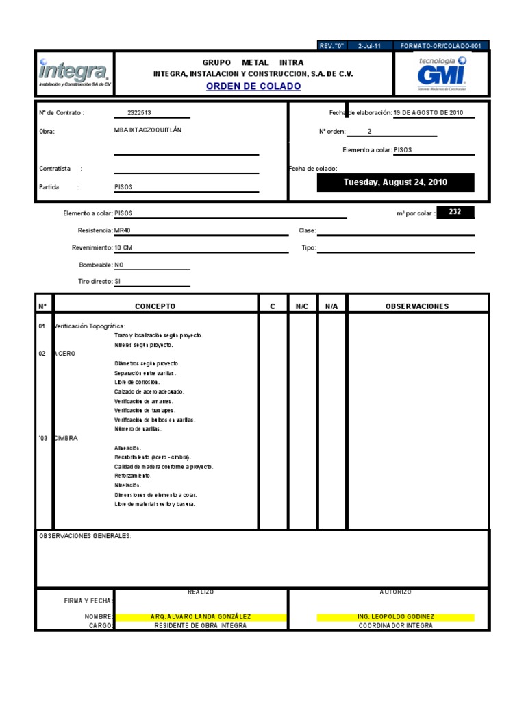Control de Colados 2 | PDF