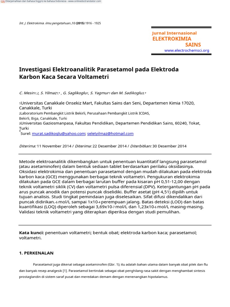 (Review) Electroanalytical Investigation of Paracetamol On Glassy - En ...