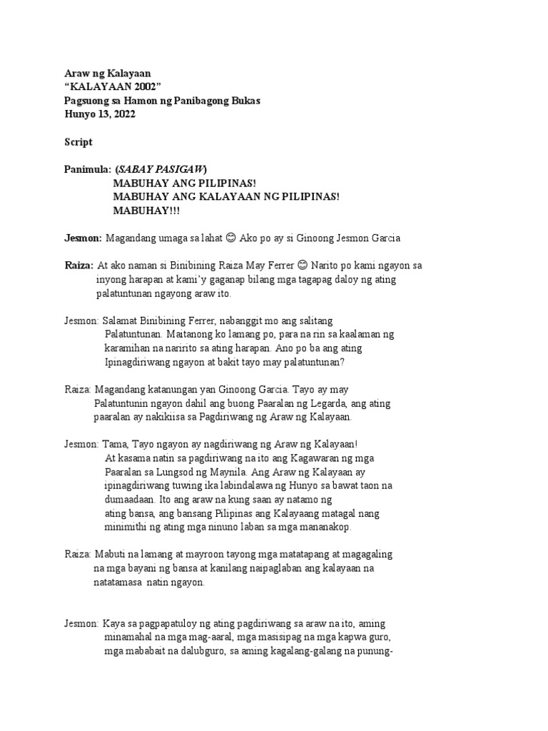 Script Araw NG Kalayaan | PDF