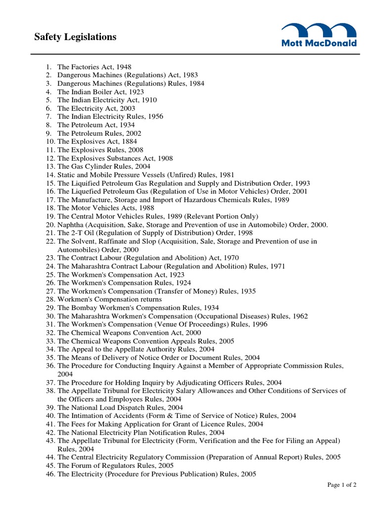 List of Safety Legislations-R1 | PDF | Tribunal | Liquefied Petroleum Gas