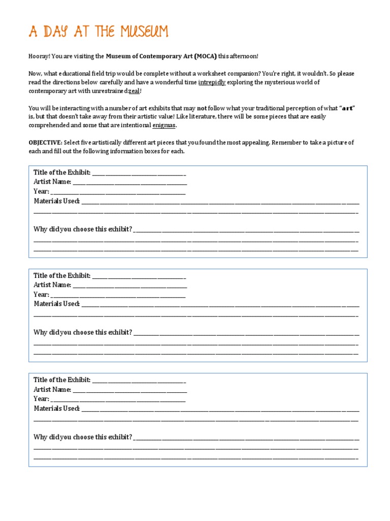Day at The Museum Worksheet | PDF | Museum | Cognitive Science