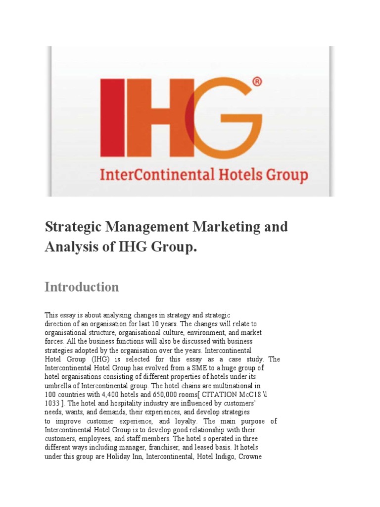 IHG Strategic Management Analysis | PDF | Hotel | Swot Analysis