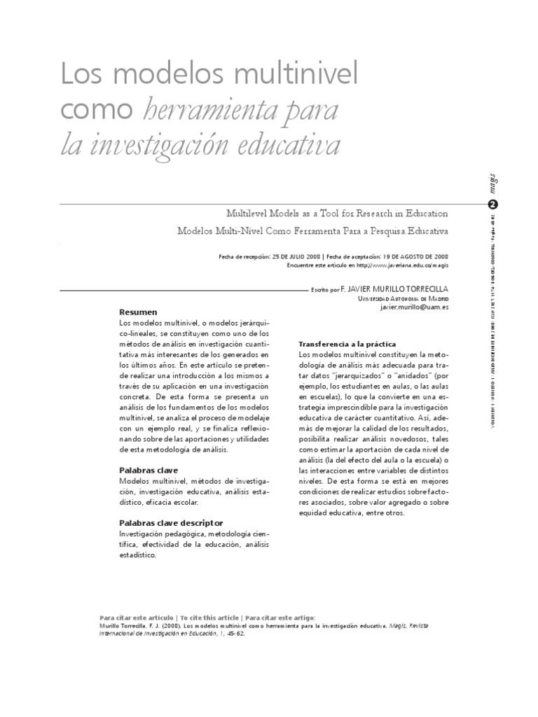 Modelos Multinivel en Investigación Educativa | PDF | Análisis de ...
