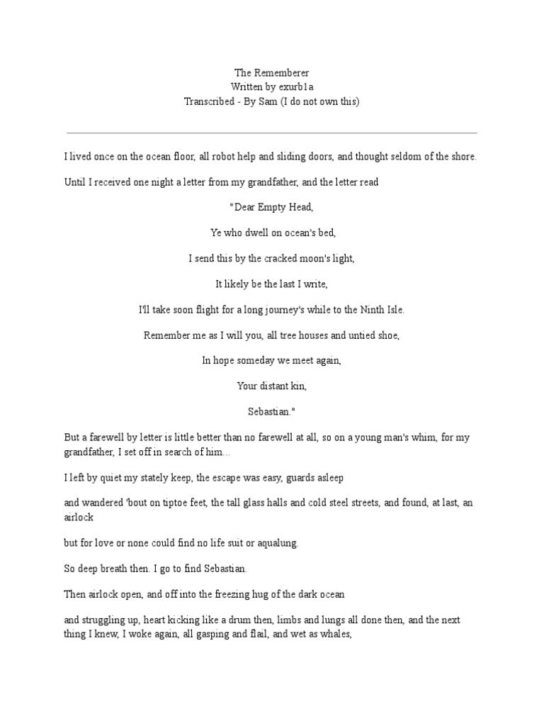 The Rememberer - Exurb1a | PDF | Samuel Taylor Coleridge