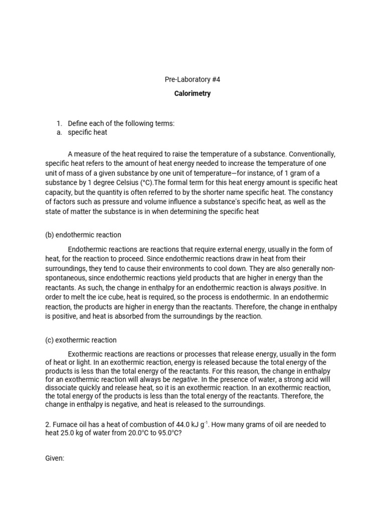 Pre-Lab Guide: Calorimetry Concepts | PDF | Heat | Chemical Reactions