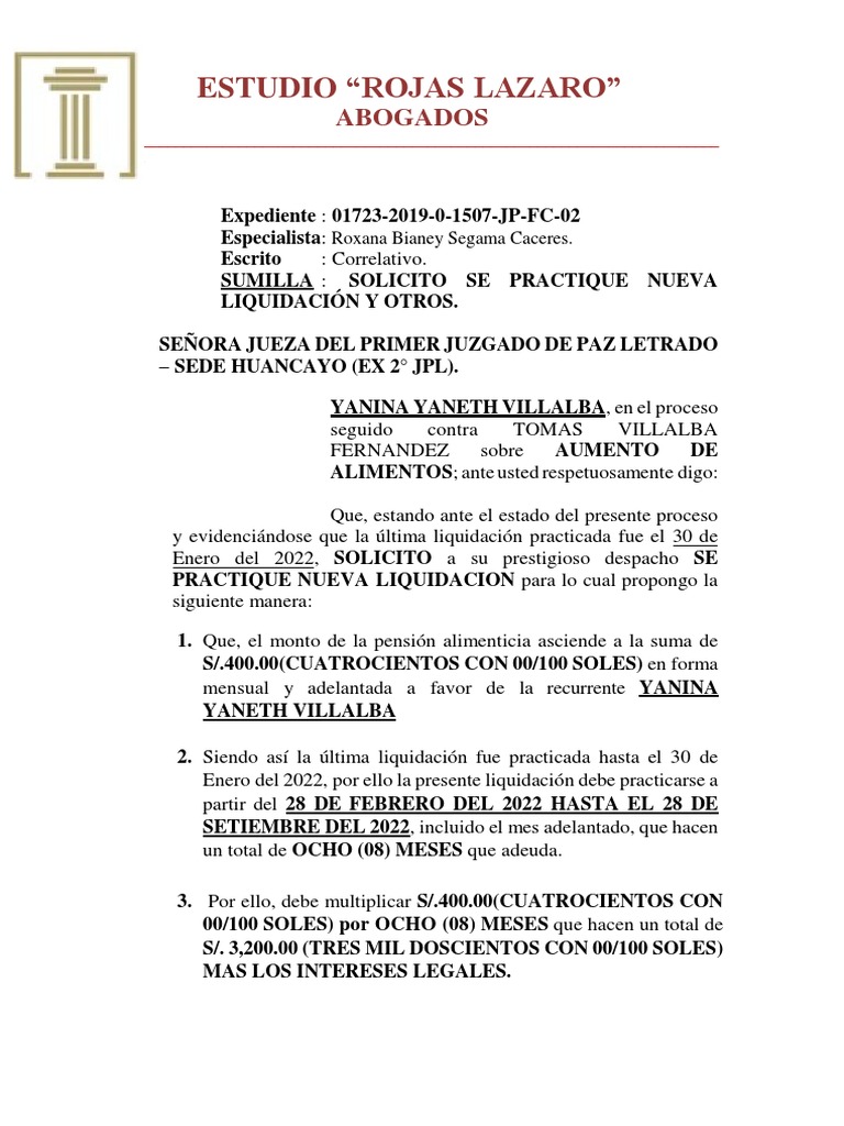 Solicito Se Practique Nueva Liquidación y Otros - Yanina Yaneth Villalba | PDF | Justicia ...