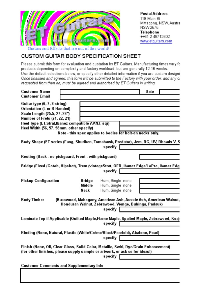 Custom Body Spec Sheet | PDF