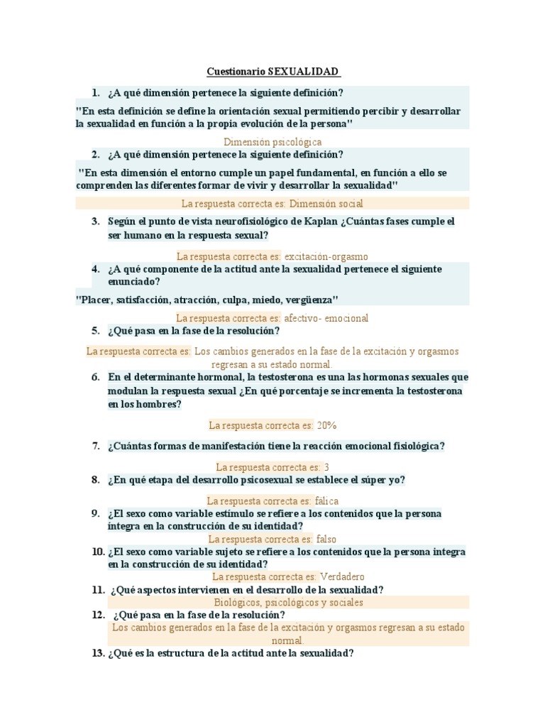 Cuestionario SEXUALIDAD | PDF | La sexualidad humana | Las emociones