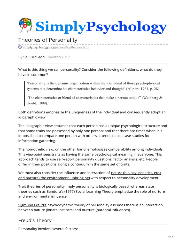 Overview of Personality Theories | PDF | Extraversion And Introversion | Id
