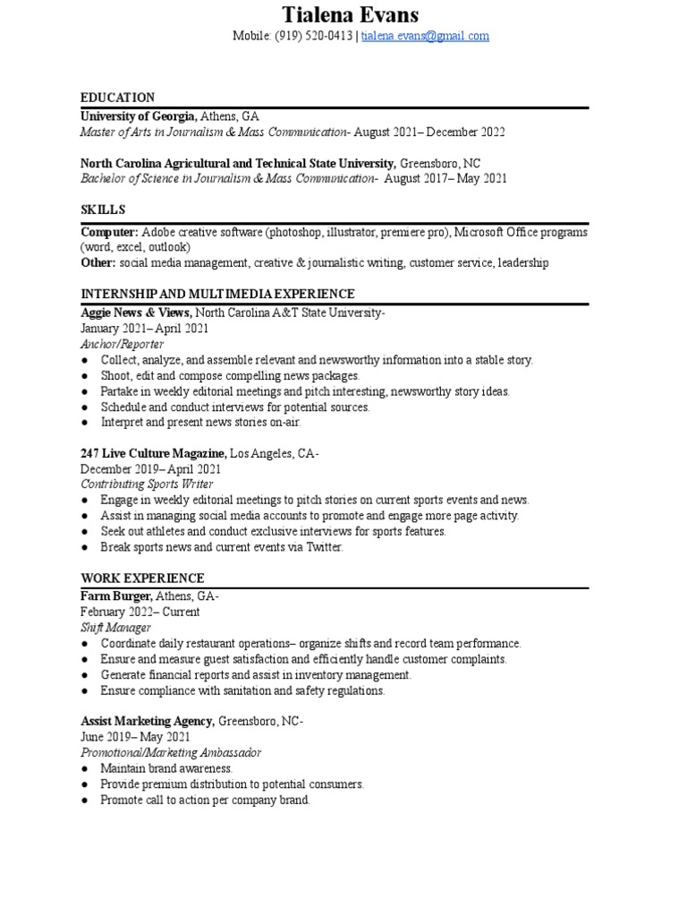 Tialena.Evans.Resume.2022 | PDF