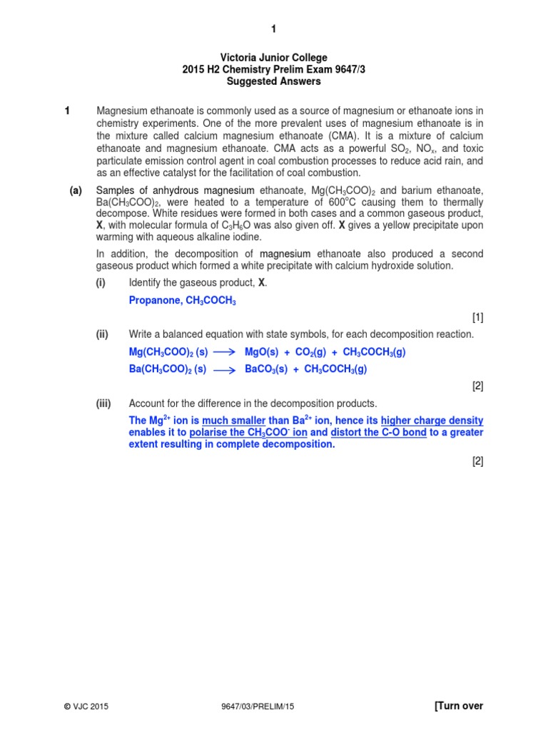 VJC H2 Chem P3 Ans | PDF | Magnesium | Hydroxide
