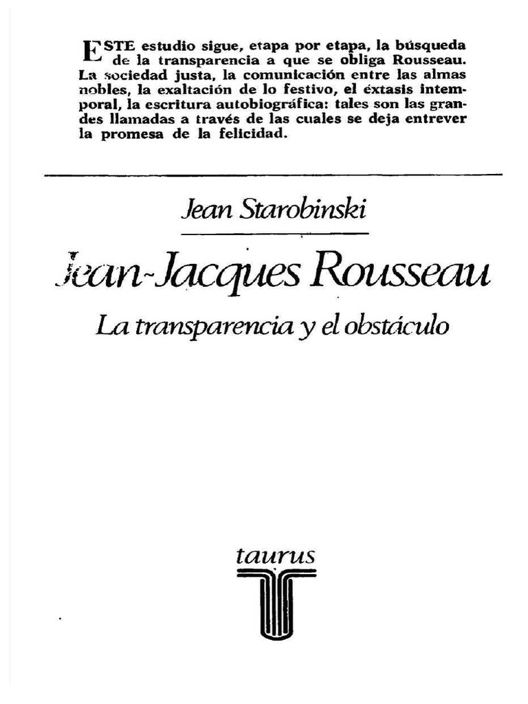 PDF J Starobinski La Transparencia y El Obstaculopdf Compress | PDF | Jean-Jacques Rousseau ...