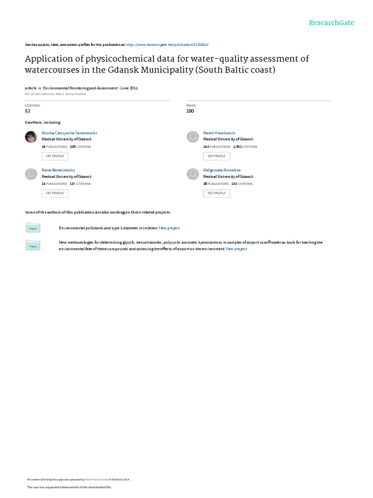 Application of Physicochemical Data For Water-Qual | PDF | Water | Sewage