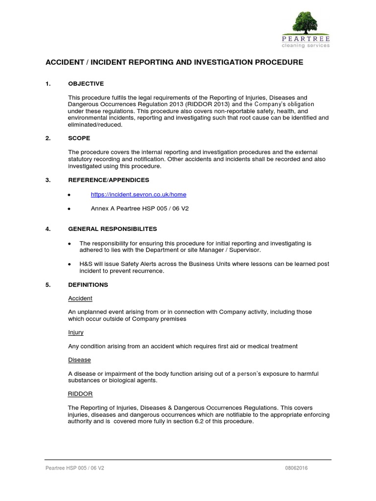 Accident Reporting Procedure Overview | PDF | Health Sciences ...