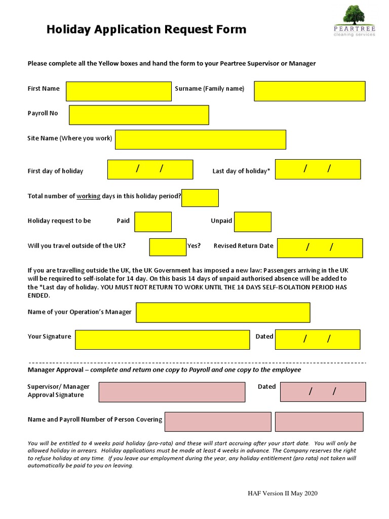 Holiday Application Request Form | PDF