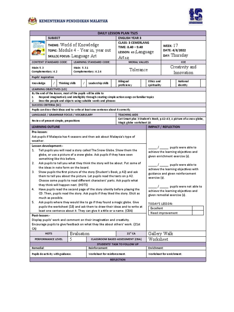 Y3 WEEK 17 | PDF | Lesson Plan | Learning