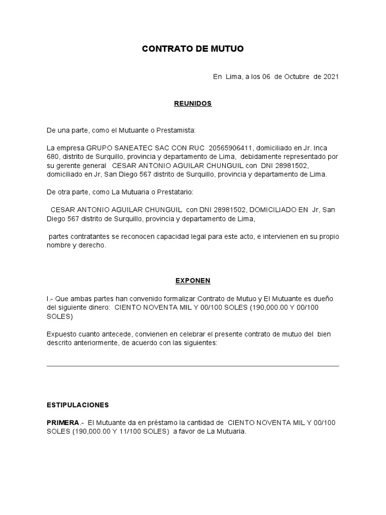Contrato de Mutuo | PDF