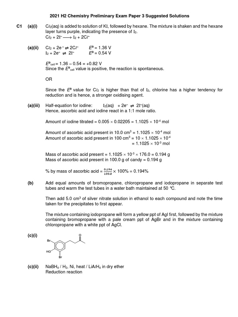 2021_RI_H2_Chem_Prelims_P3_Answers | PDF | Chemical Polarity | Chemical Reactions