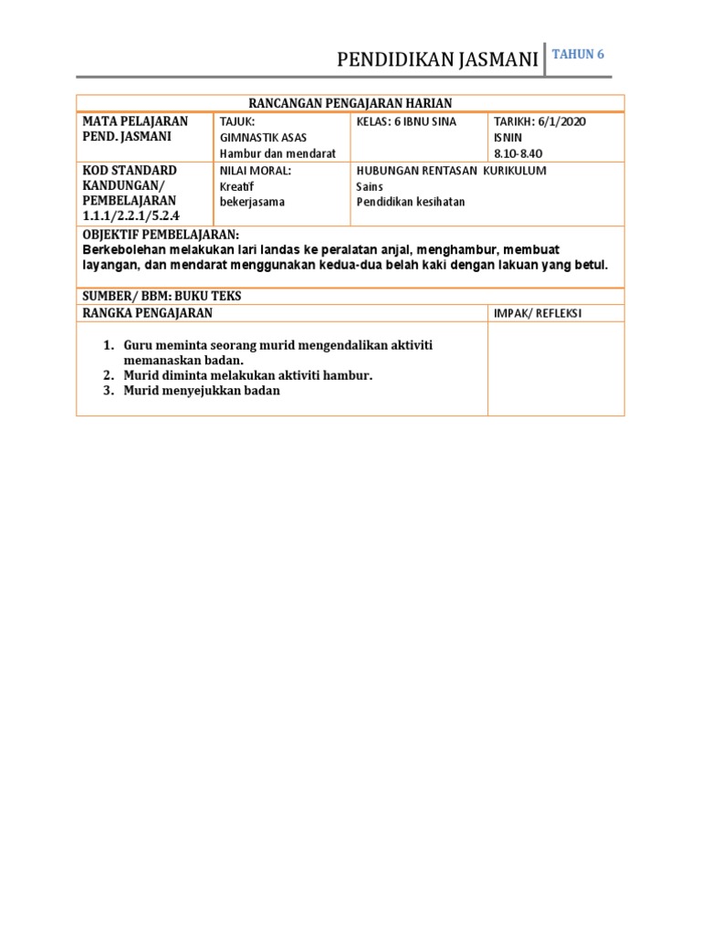 RPH PJ Tahun 6 | PDF