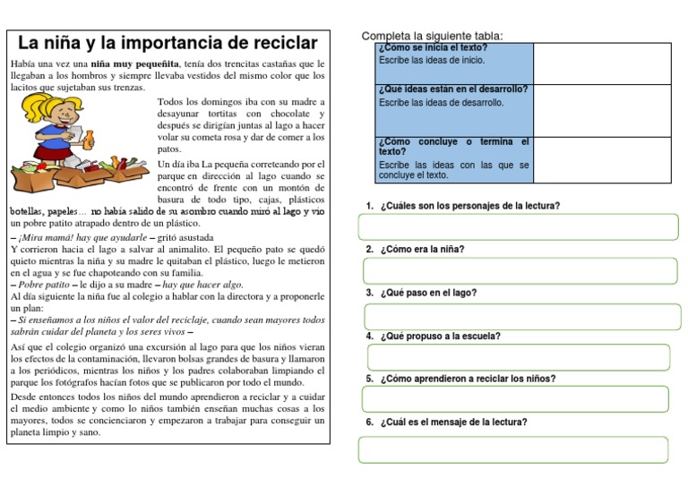 La Niña y La Importancia de Reciclar - PLAN LECTOR | PDF | Reciclaje