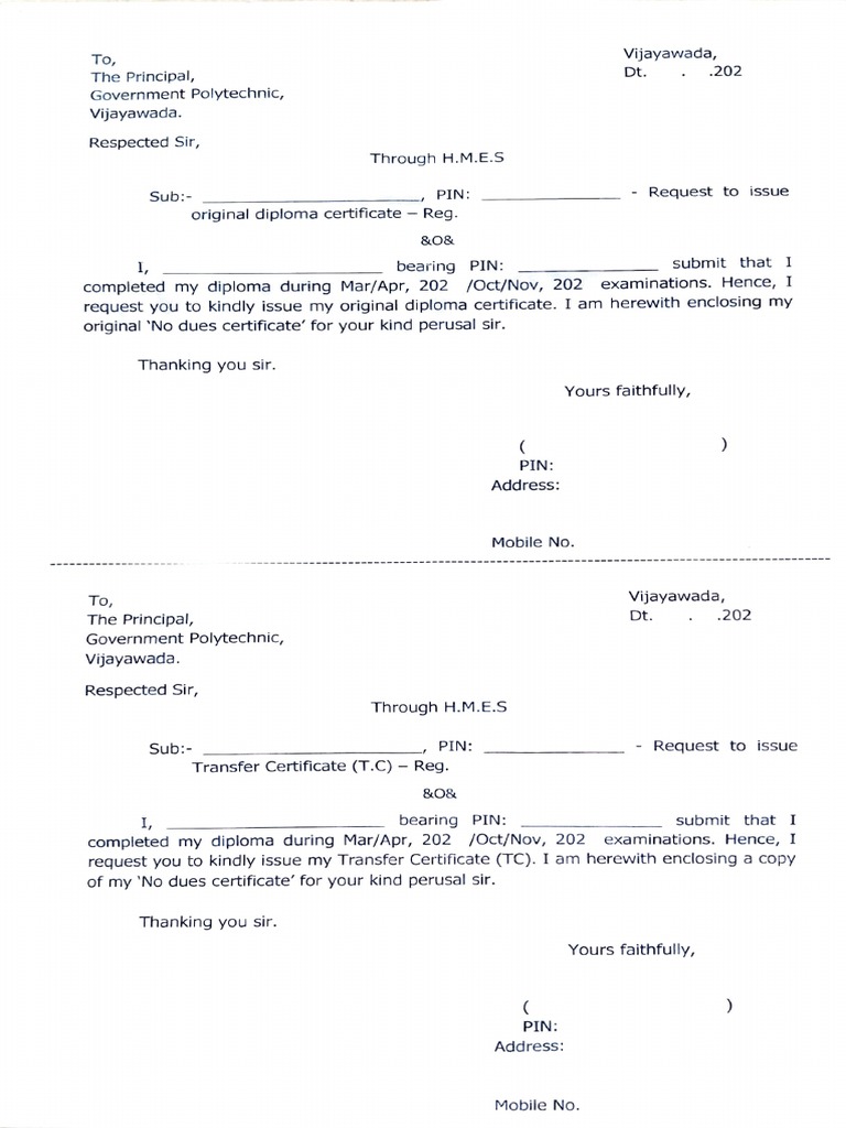 PC & TC Letter Format | PDF