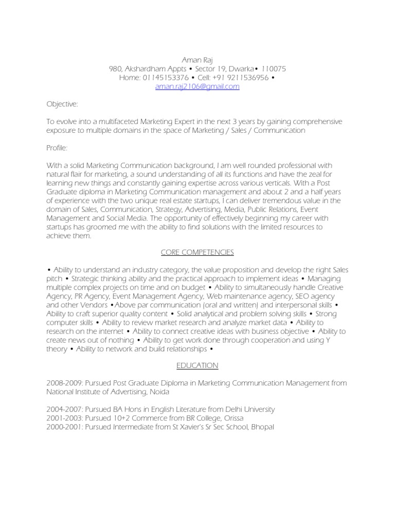 Marketing Manager With 3 Years of Experience in Marketing-Sales ...