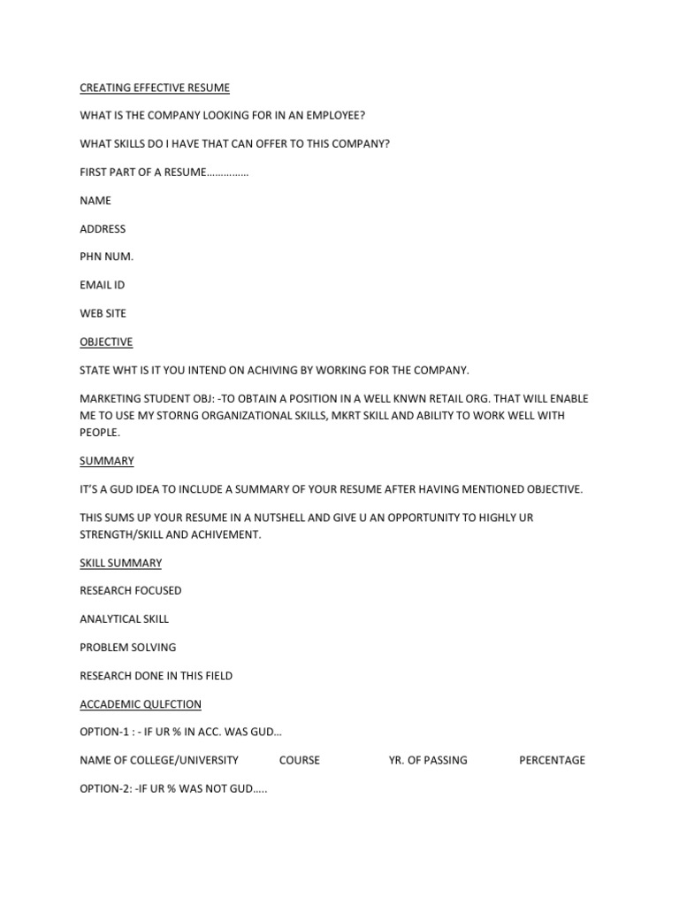 Creating Effective Resume | PDF