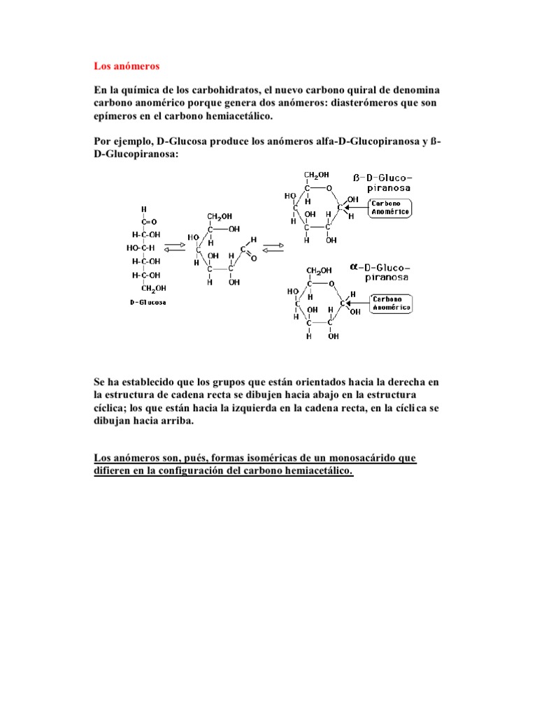 Anómeros carbohidratos diferencian configuración carbono | PDF