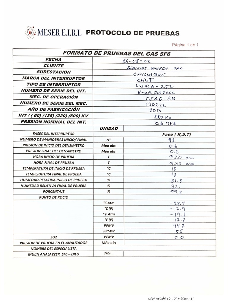 Protocolos de Pruebas de Gas Set Cupisnique | PDF