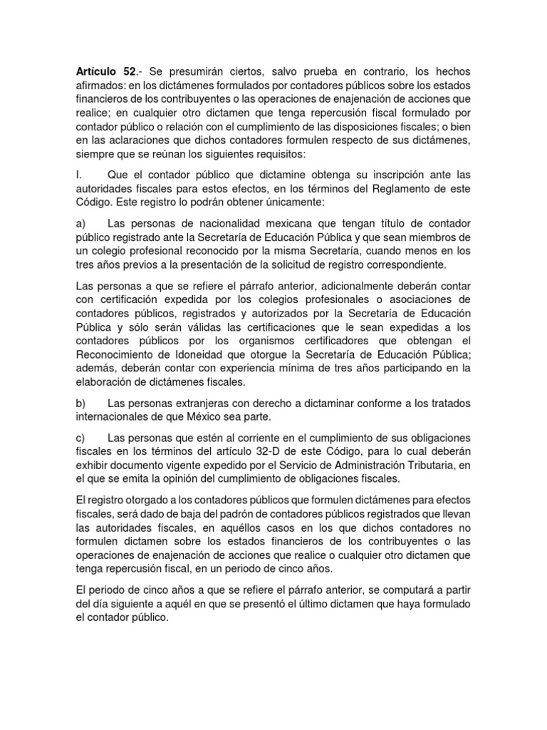 Artículo 52 y 32-A | PDF | Contador | Contabilidad