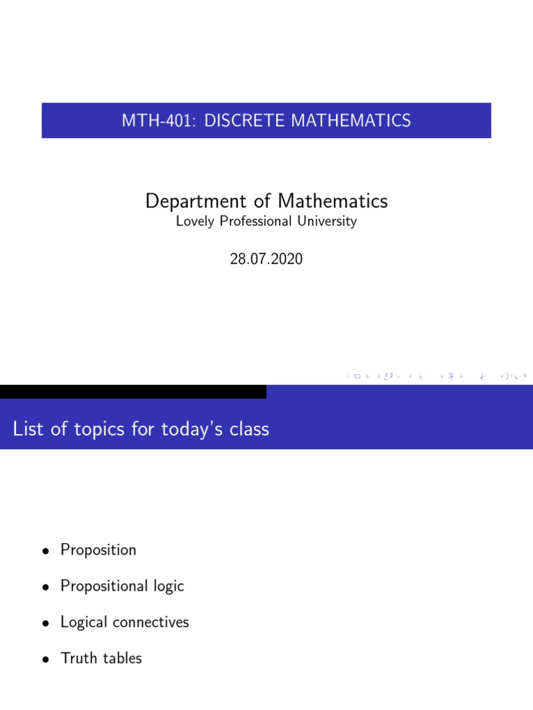 Lecture 1 MTH401 | PDF | Logic | Discrete Mathematics