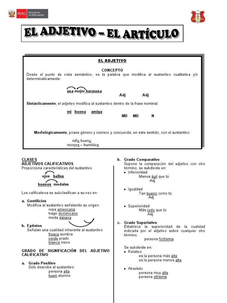 El Adjetivo y El Articulo | PDF | Adjetivo | Semántica