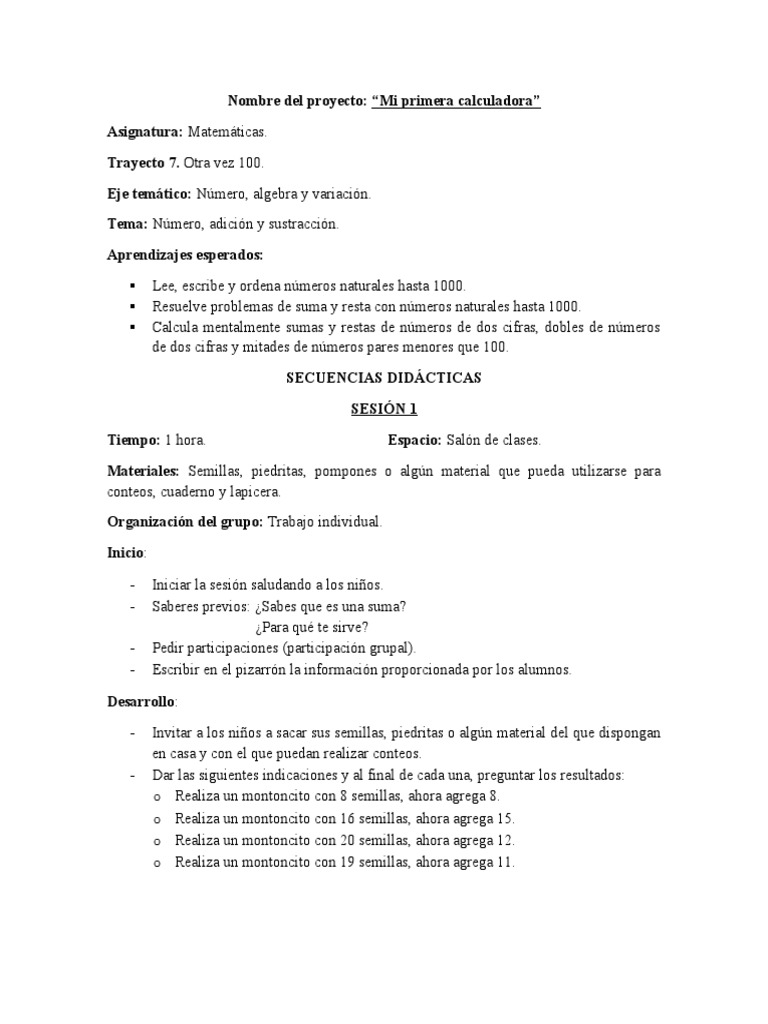 Secuencia Didactica SUMA | PDF | Evaluación