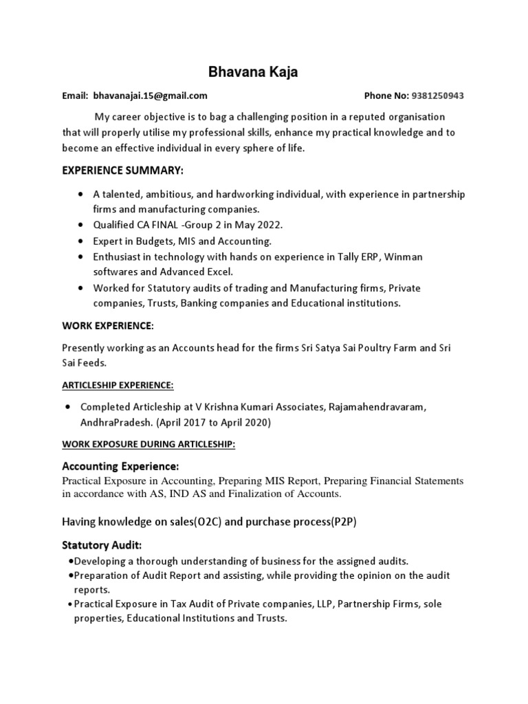 Bhavana Resume | PDF | Audit | Accounting