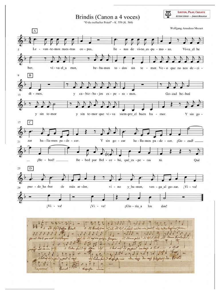 Brindis Canon A 4 Voces k.560 Mozart | PDF