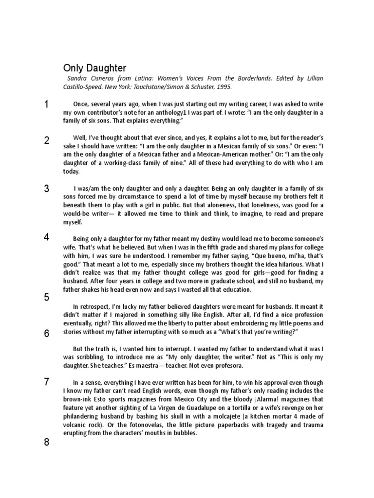 ACTIVITY Only Daughter | PDF | Essays