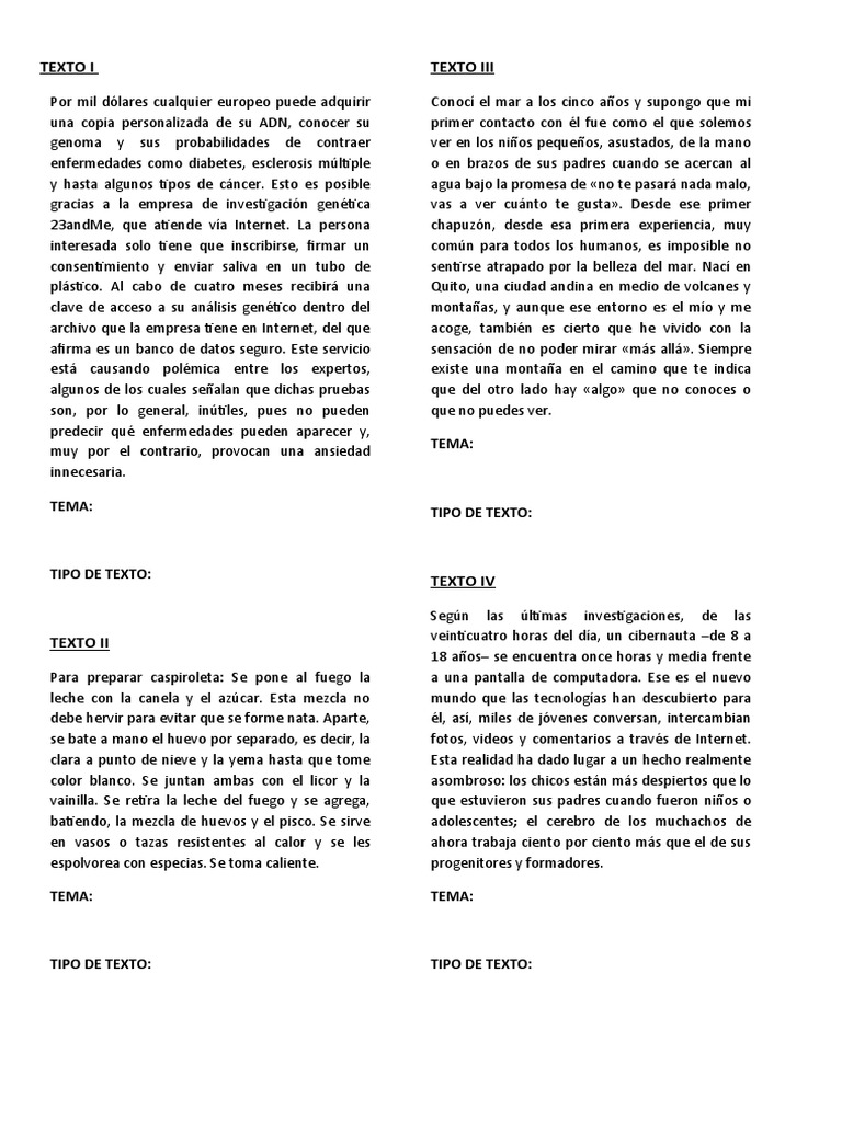 Tipos de Texto 2 Sec Lecturas | PDF