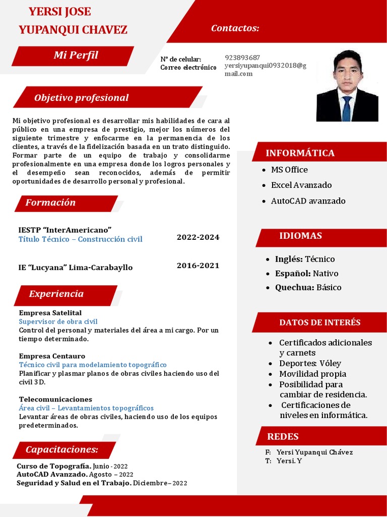 Perfil Profesional de Yersi Yupanqui | PDF | Informática