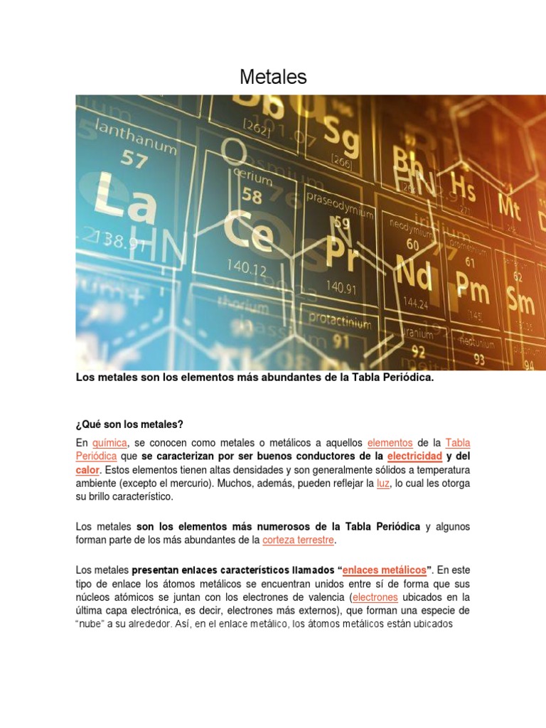 Características y tipos de metales | PDF | Rieles | Ciencias fisicas